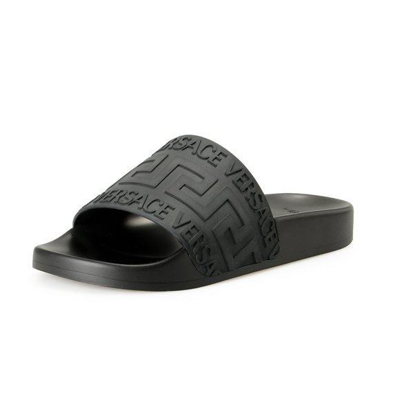 Versace | Shoes | Versace Mens Black Greca Print Embossed Pool Slide ...